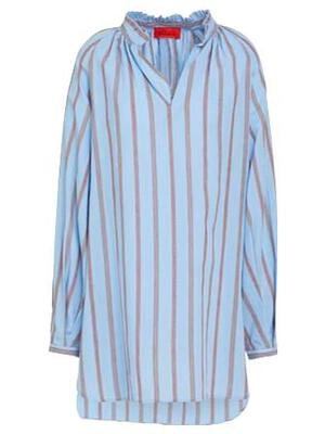 MAXCO. Max&co. Striped V-neck Dress With Ruffles And Button Cuffs - Blue