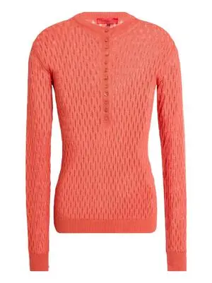 MAXCO. Max&co. Button Neck Fine Knit Sweater - Red