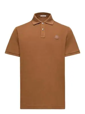 Moncler Logo Patch Cotton Piquet Polo Shirt - Brown