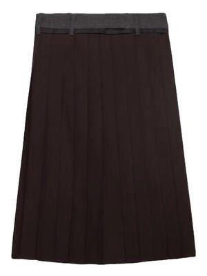 Prada Pleated Rush Stitch Midi Skirt - Black