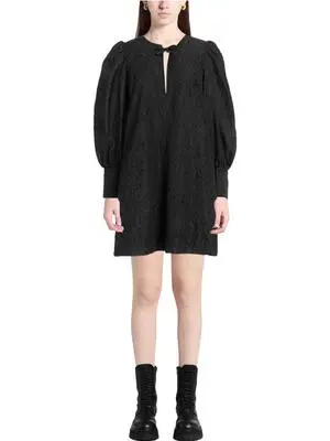 GANNI Organza Jacquard Trapeze Style Dress - Black
