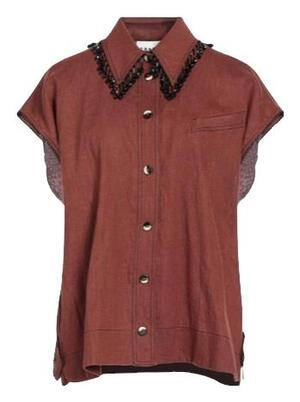 GANNI Appliquéd Classic Collar Shirt - Red