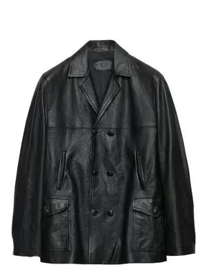 Prada Double-breasted Nappa Leather Caban Jacket - Black