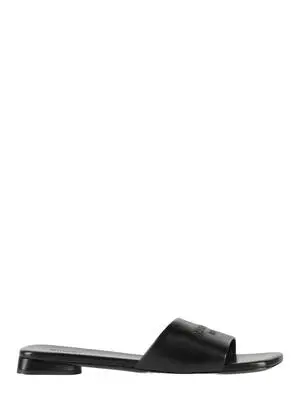 Balenciaga Logo Embossed Leather Flat Slippers - Black