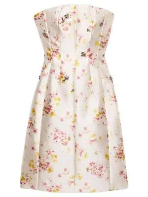 Prada Floral Print Strapless Silk And Wool Dress - Begonia Pink