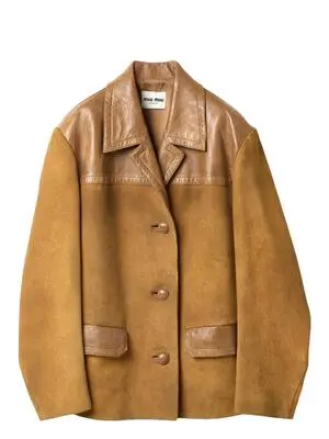 Miu Miu Suede And Leather Paneled Jacket - Brown
