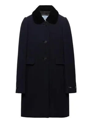 PRADA Prada Single-Breasted Natté Fabric Coat With Detachable Velvet Collar