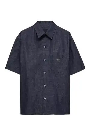 Prada Short-sleeved Chambray Denim Shirt - Blue