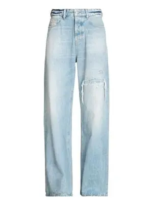 DIESEL® Comfortable Stylish Washed Ripped Mid-rise Straight-leg Jeans - Blue