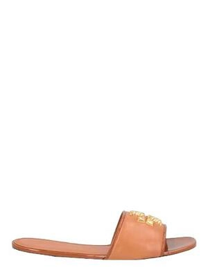 Tory Burch Flat Square-toe Sandals With Logo - Nude