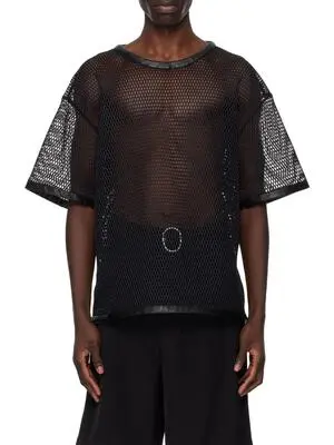 JIL SANDER Perforated Leather Trim Crewneck T-shirt - Black