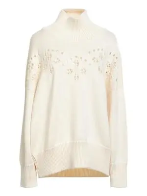 Chloé Wool Turtleneck Sweater With Lace Detailing - White