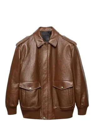 Prada Nappa Leather Bomber Jacket - Brandy