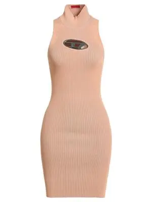 DIESEL® Sleeveless High-neck Slim-fit Knit Dress With Appliqu - Nude