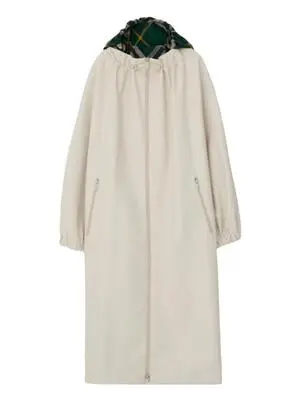 Burberry Checked Hood Zipped Gabardine Parka - White