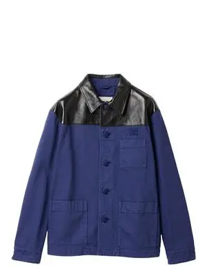 Miu Miu Single-breasted Gabardine And Leather Jacket - Blue