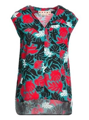 Marni V-neck Printed Cap Sleeve Top - Green