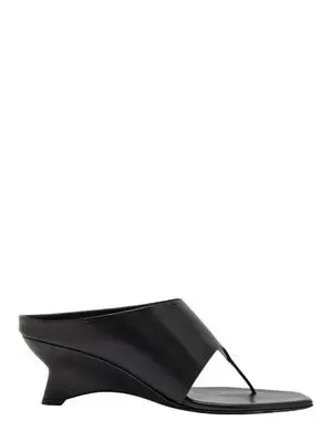 Khaite Khaite Leather Wedge Mules With Square Toe Black
