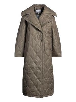 GANNI Quilted Long Trench Coat - Green