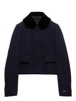Prada Single-breasted Natté Fabric Jacket With Removable Velvet Collar - Blue