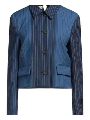 Marni Striped Cool Wool Long Sleeve Jacket - Blue