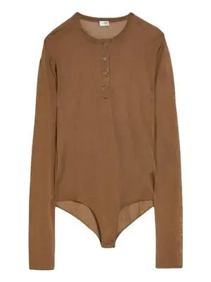 Saint Laurent Saint Laurent Long Sleeve Knit Bodysuit Brown