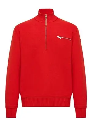 Moncler Wool Cashmere Blend Zip-up Turtleneck Sweater - Red