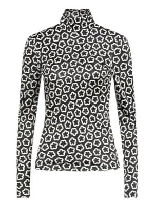 Tory Burch Floral Print High Neck Long Sleeve T-shirt - Black