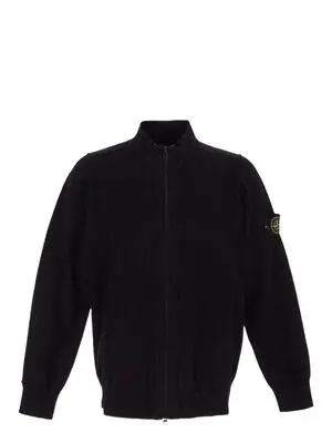 Stone Island Logo Patch Zip-up Jumper - Black
