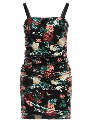Dolce & Gabbana Sequinned Floral Print Tulle Mini Dress - Black