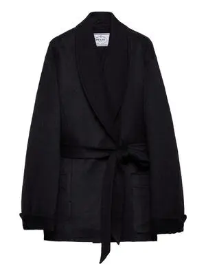 Prada Prada Single-Breasted Velour Caban Jacket With Shawl Collar Blue