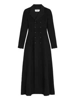 Celine Double-breasted Wool Natt Coat - Black