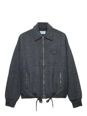 Prada Prada Zipped Cardigan With Triangle Patch Slate Grey