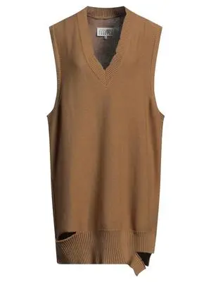 MAISON MARGIELA Sleeveless Knitted V-neck Dress - Brown