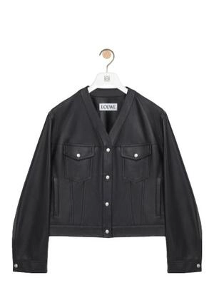 LOEWE Loewe Long-Sleeved Leather Jacket With V-Neck And Snap Closure