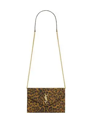Saint Laurent Cassandre Envelope Chain Wallet In Canvas - Maroon/black