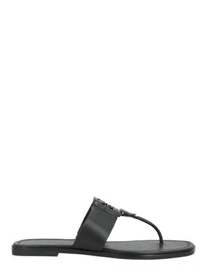 Tory Burch Round Toe Flip Flops With Brand Logo - Black