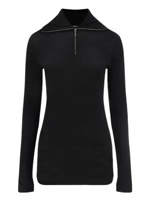 JIL SANDER Long-sleeved Knitted Top With Half-zip - Black