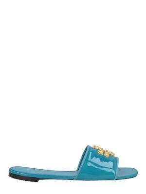 Tory Burch Tory Burch Glossy Leather Square Toe Flat Sandals With Metal Embellishments Blue