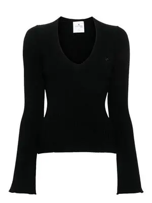 COURREGES Courrèges V-neck Ribbed-knit Jumper - Black