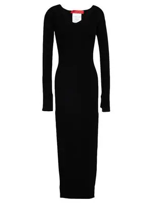 MAXCO. Max&co. Ribbed V-neck Midi Dress - Black