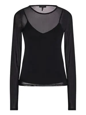 Rag & Bone Long Sleeve Sheer Crewneck Top - Black