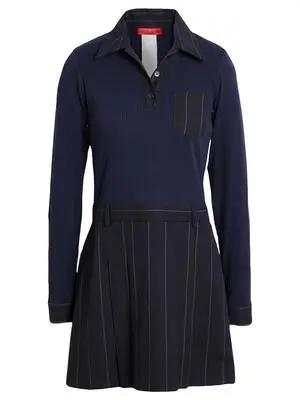 MAXCO. Ribbed Knit Pleated Dress With Striped Accents - Black