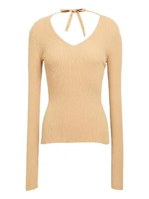 MAISON MARGIELA Mm6 Maison Margiela Ribbed V-Neck Long Sleeve Top With Tie Detail