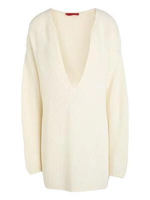 MAXCO. V-neck Long-sleeve Ribbed Knit Sweater - White