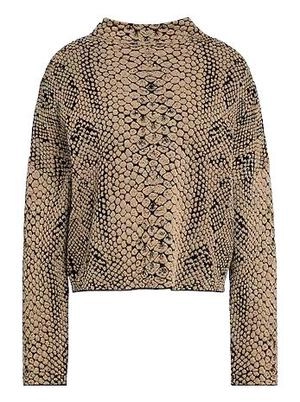 MAXCO. Two-tone Jacquard Knit Mock Neck Top - Nude