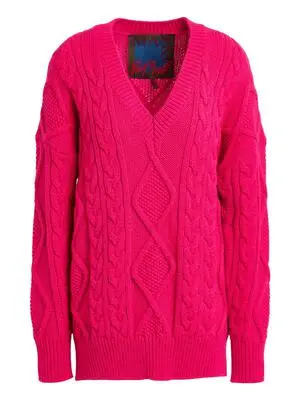 MAXCO. V-neck Cable Knit Sweater - Red