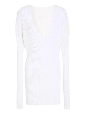 MAISON MARGIELA MM6 Maison Margiela Ribbed Knit Deep V-Neck Long Sleeve Shirt