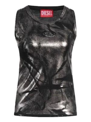 DIESEL® Sleeveless Two-tone Top With Logo - Black