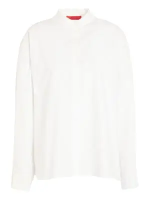 MAXCO. Max&co. Pleated Long Sleeve Shirt With Stand Collar - White